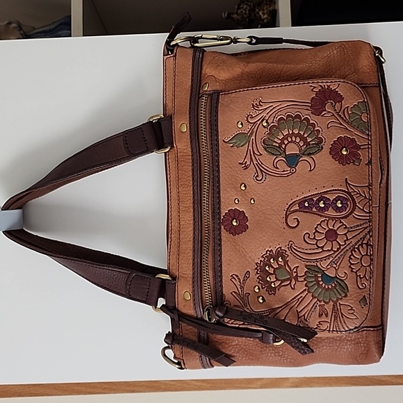 Fossil | Bags | Fossil Cognac Floral Embroidered Purse | Poshmark